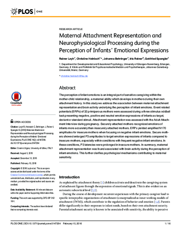 (PDF) Maternal Attachment Representation and Neurophysiological ...