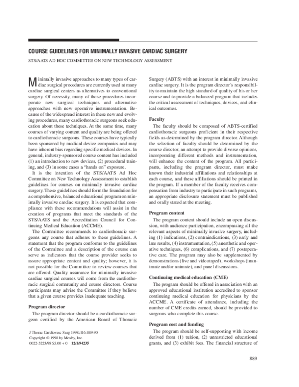 (PDF) Course guidelines for minimally invasive cardiac surgery