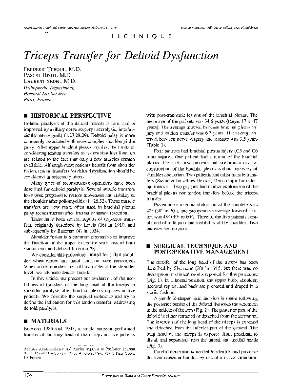 (PDF) Triceps Transfer for Deltoid Dysfunction