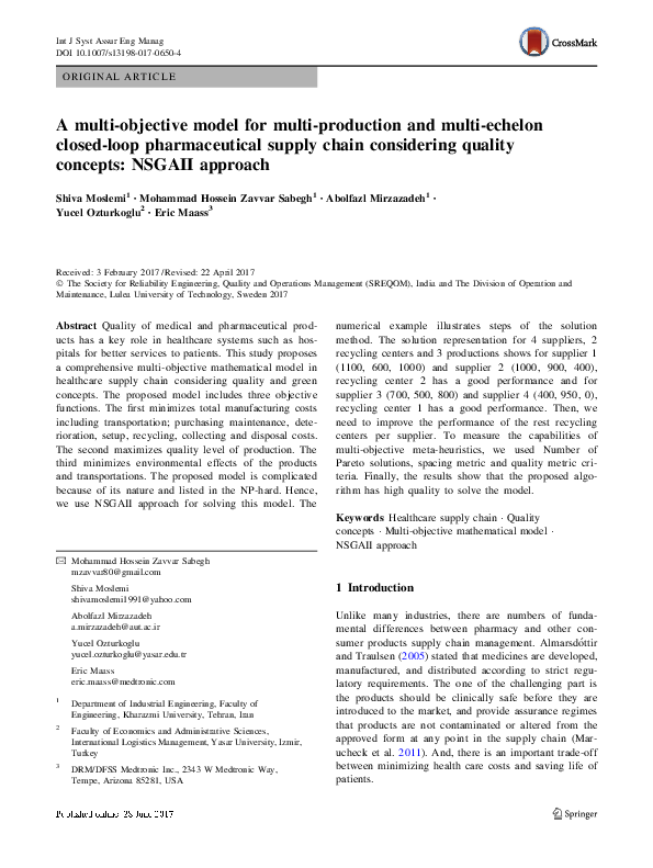 (PDF) A multi-objective model for multi-production and multi-echelon closed-loop pharmaceutical ...