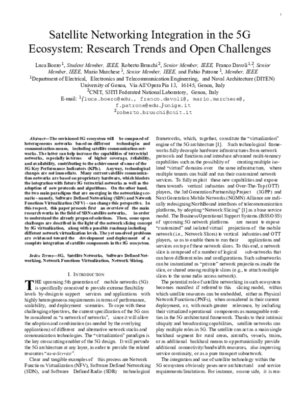 (PDF) Satellite Networking Integration in the 5G Ecosystem: Research ...