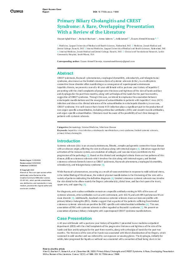 (PDF) Primary Biliary Cholangitis and CREST Syndrome: A Rare, Overlapping Presentation With a ...