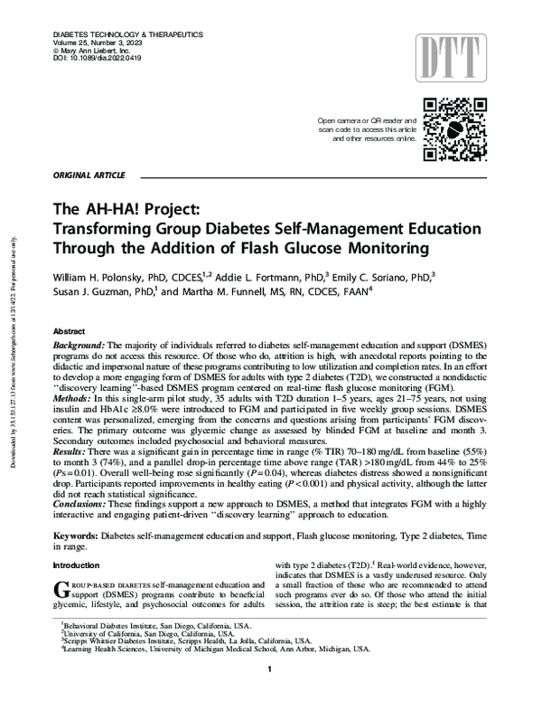 (PDF) The AH-HA! Project: Transforming Group Diabetes Self-Management ...