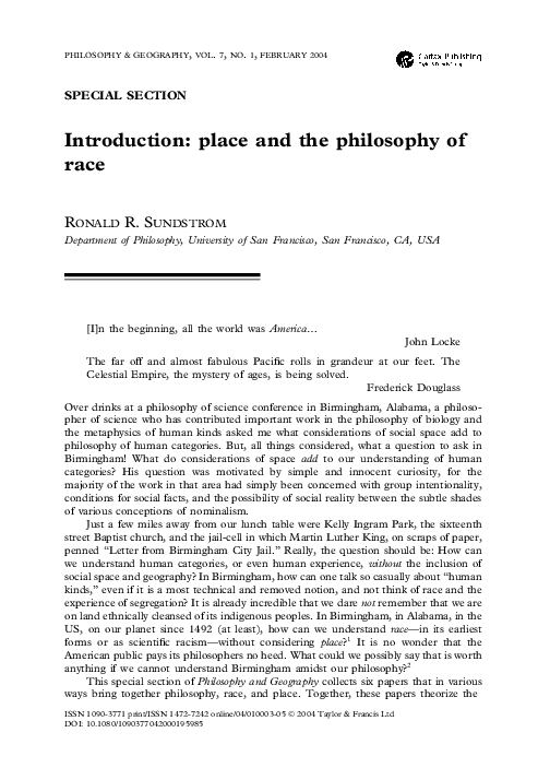(PDF) Introduction: place and the philosophy of race