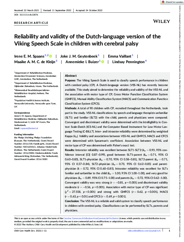 (PDF) Reliability and validity of the Dutch‐language version of the ...
