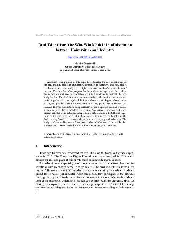(PDF) Dual Education: The Win-Win Model of Collaboration between ...