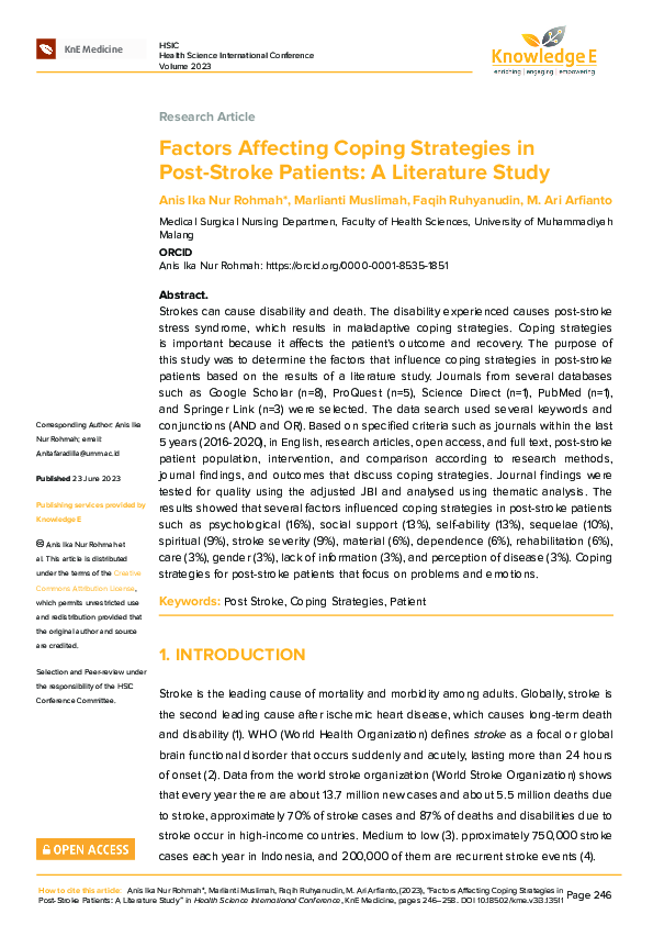 (PDF) Factors Affecting Coping Strategies in Post-Stroke Patients: A Literature Study