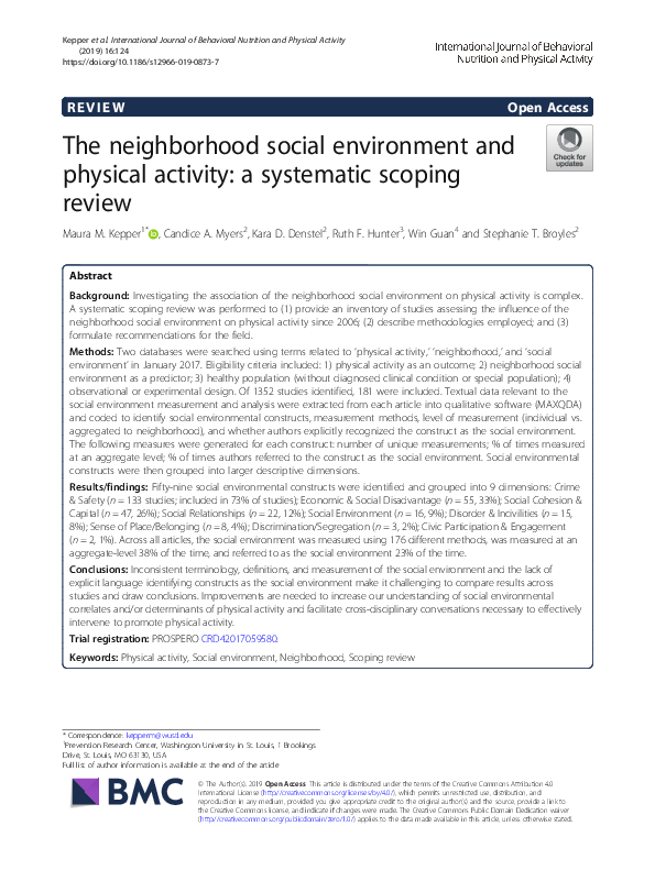 (PDF) The neighborhood social environment and physical activity: a systematic scoping review