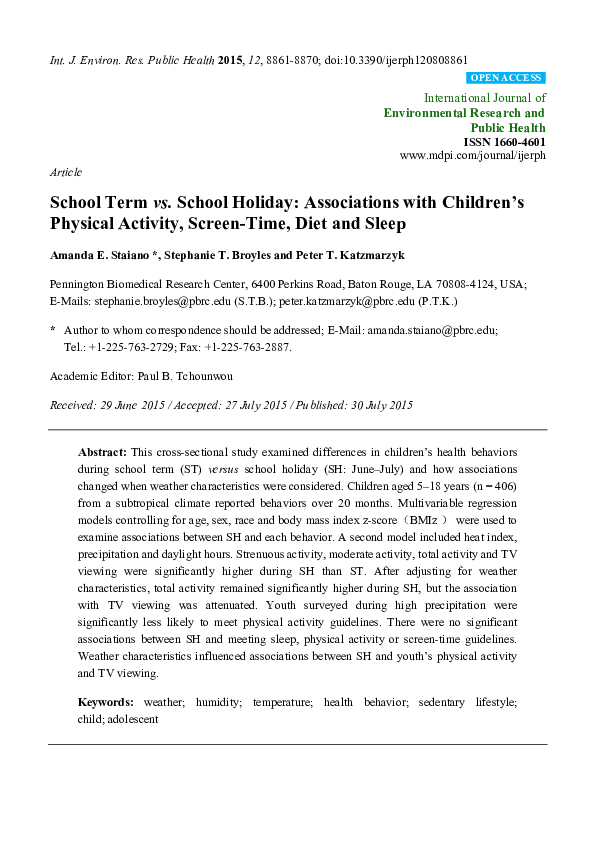 (PDF) Article School Term vs. School Holiday: Associations with ...