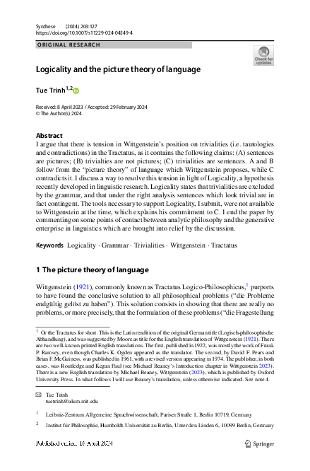 (PDF) Logicality and the picture theory of language