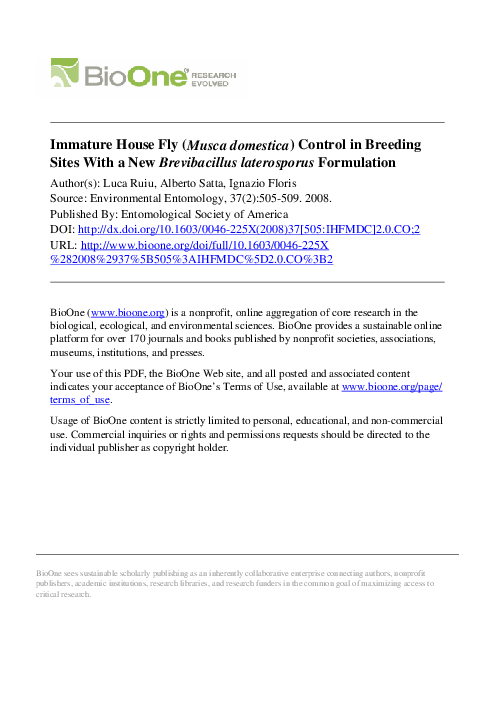 (PDF) Immature House Fly (Musca domestica) Control in Breeding Sites ...