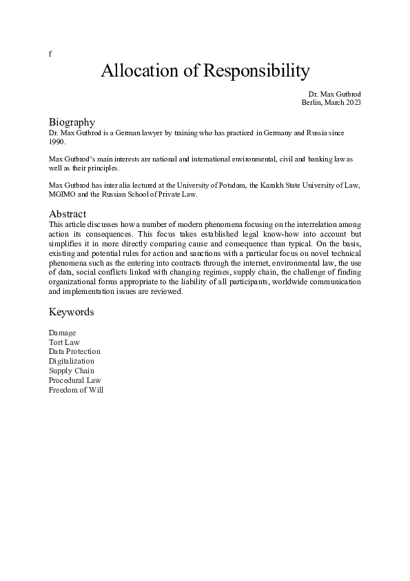 (PDF) Allocation of Responsibility