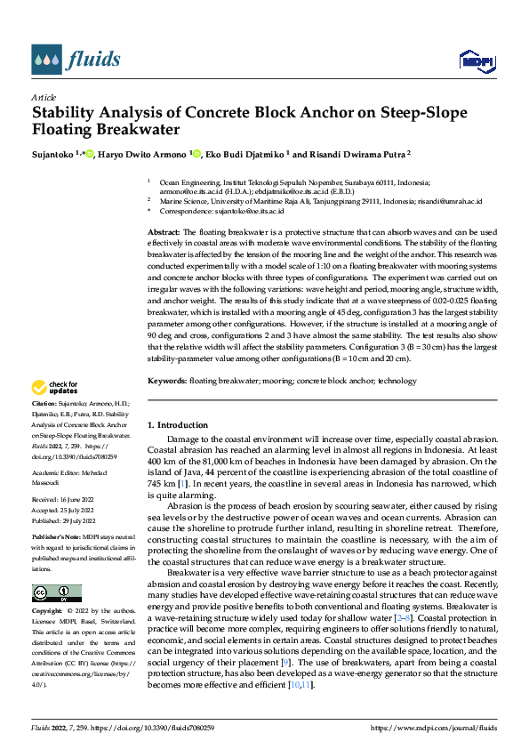 (PDF) Stability Analysis of Anchored Floating Breakwaters on Slopes