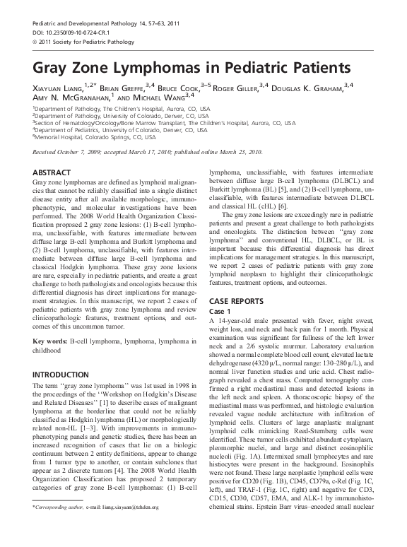 (PDF) Gray Zone Lymphomas in Pediatric Patients