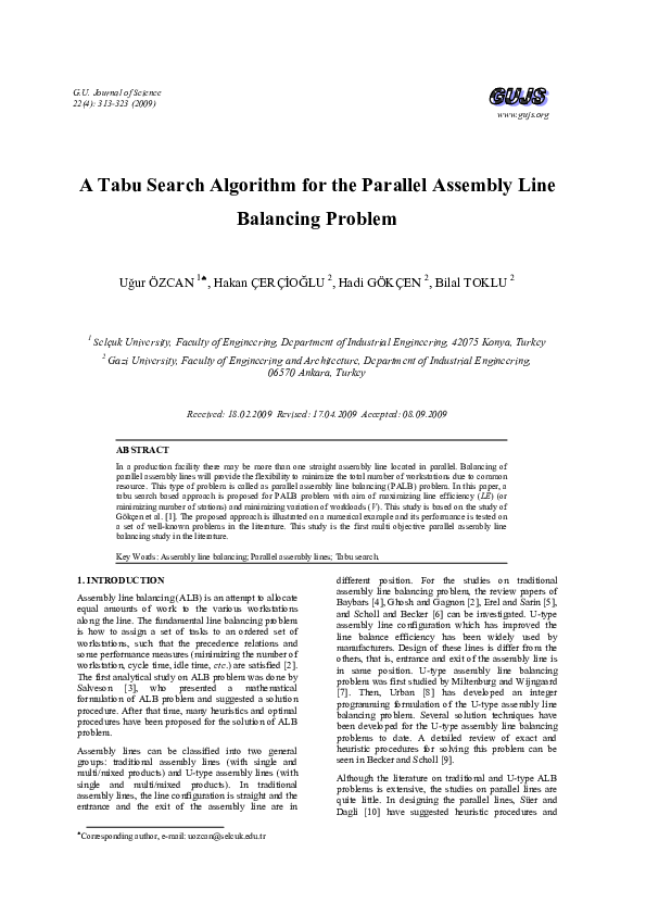 Pdf A Tabu Search Algorithm For The Parallel Assembly Line Balancing Problem Hakan Cercioglu 3716