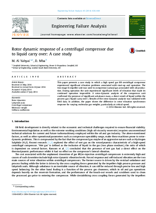 (PDF) Rotor dynamic response of a centrifugal compressor due to liquid ...