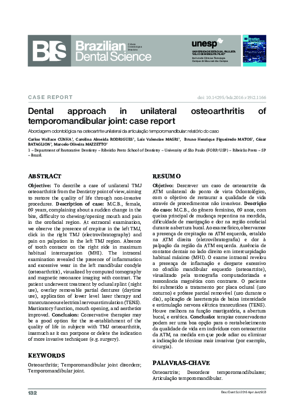 (PDF) Dental approach in unilateral osteoarthritis of temporomandibular ...