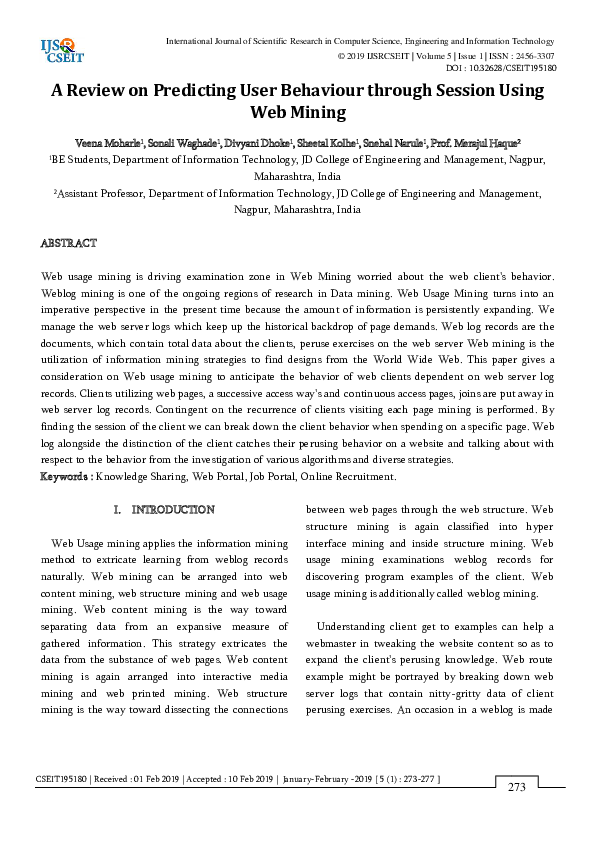 Pdf A Review On Predicting User Behaviour Through Session Using Web Mining 