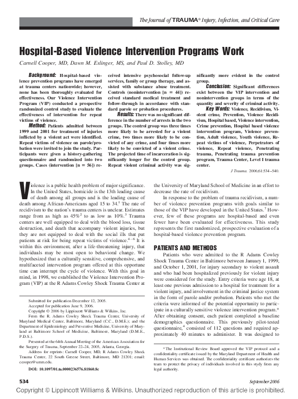 (PDF) Hospital-Based Violence Intervention Programs (HVIPs): Making a ...