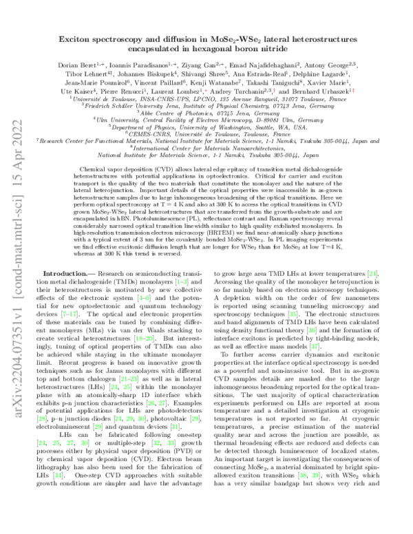 (PDF) Exciton spectroscopy and diffusion in MoSe2-WSe2 lateral ...