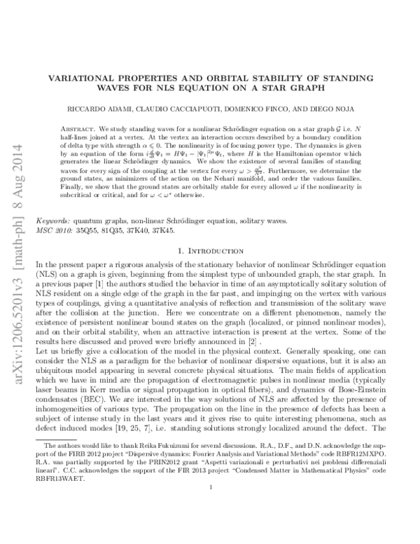 (PDF) Variational properties and orbital stability of standing waves for NLS equation on a star ...