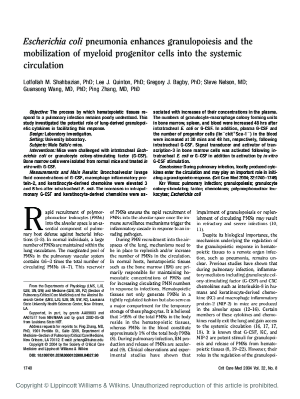 (PDF) Escherichia coli pneumonia enhances granulopoiesis and the ...