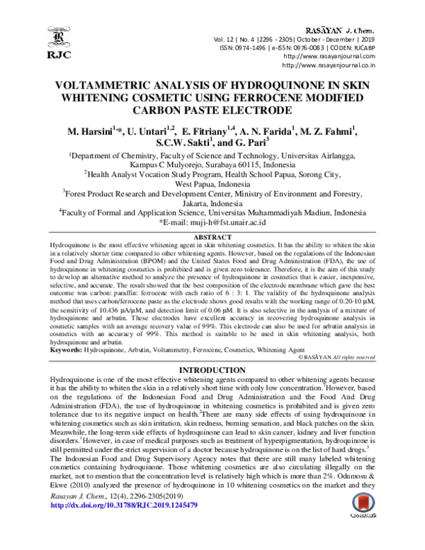 (PDF) Voltammetric Analysis of Hydroquinone in Skin Whitening Cosmetic ...