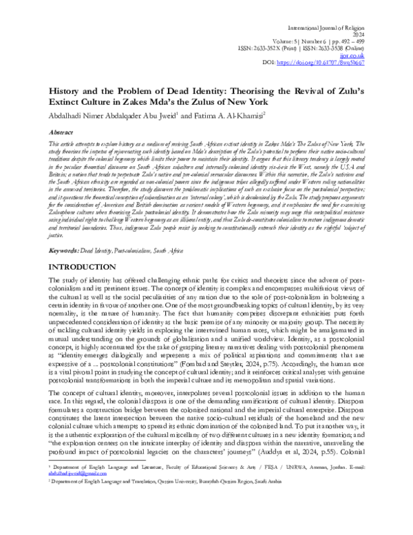 (PDF) History and the Problem of Dead Identity: Theorising the Revival of Zulu's Extinct Culture ...