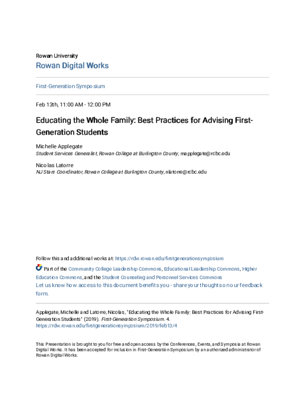 (PDF) Educating the Whole Family: Best Practices for Advising First-Generation Students ...