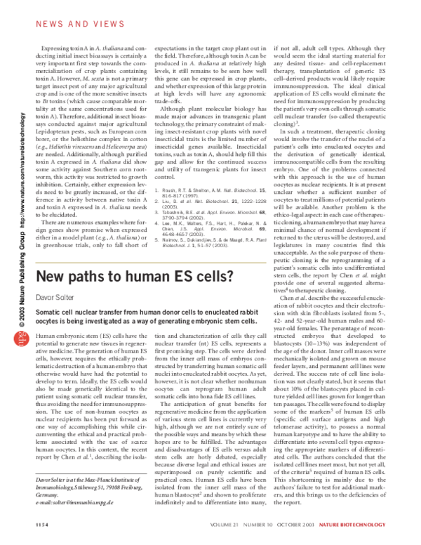 (PDF) New paths to human ES cells?