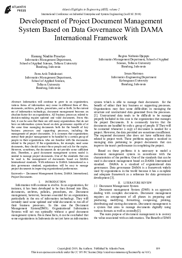 (PDF) Project Document Management System Based on DAMA Standards