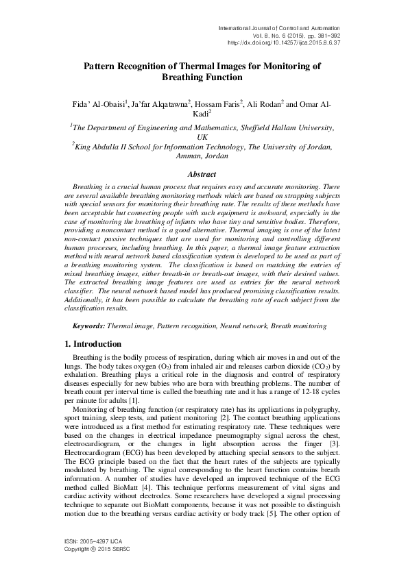 (PDF) Pattern Recognition of Thermal Images for Monitoring of Breathing Function
