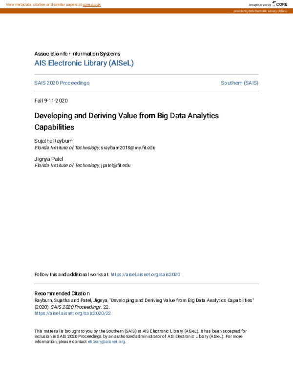 (PDF) Developing and Deriving Value from Big Data Analytics Capabilities