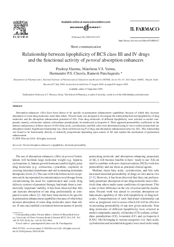 (PDF) Relationship between lipophilicity of BCS class III and IV drugs ...