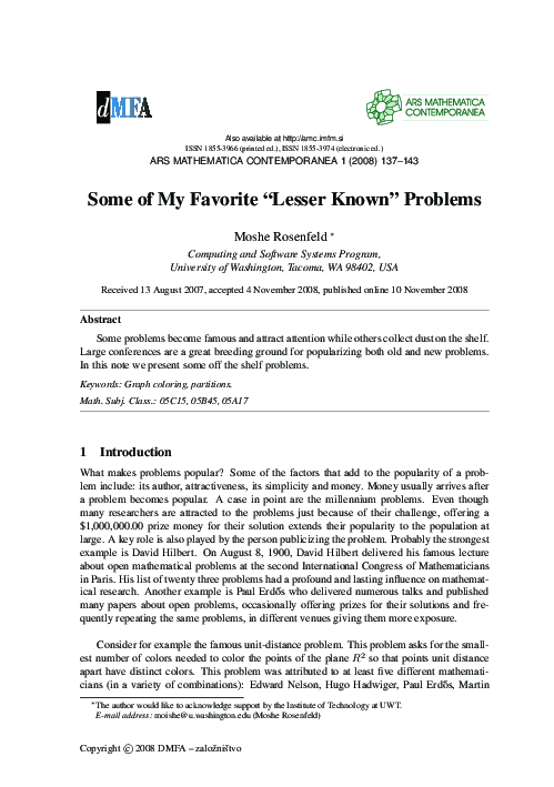 (PDF) Some of my favorite “lesser known” problems