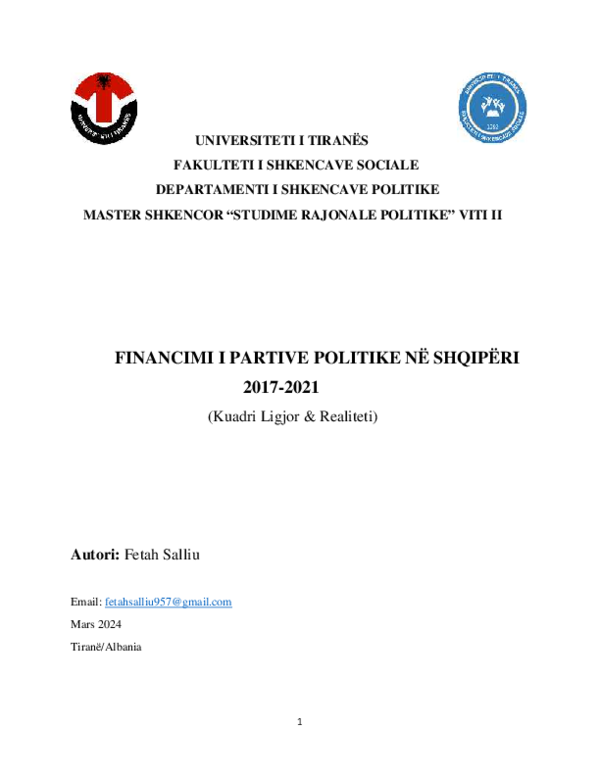 (PDF) Financimi i Partive Politike në Shqipëri 2017 - 2021 (Kuadri ...