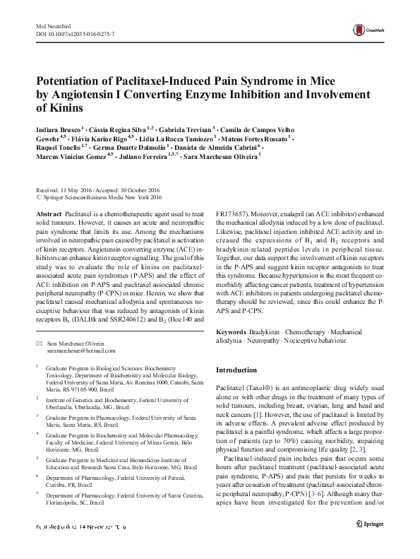 (PDF) Potentiation of Paclitaxel-Induced Pain Syndrome in Mice by ...