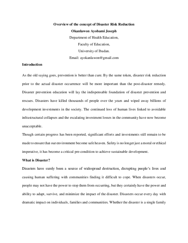 (PDF) Overview of the concept of Disaster Risk Reduction
