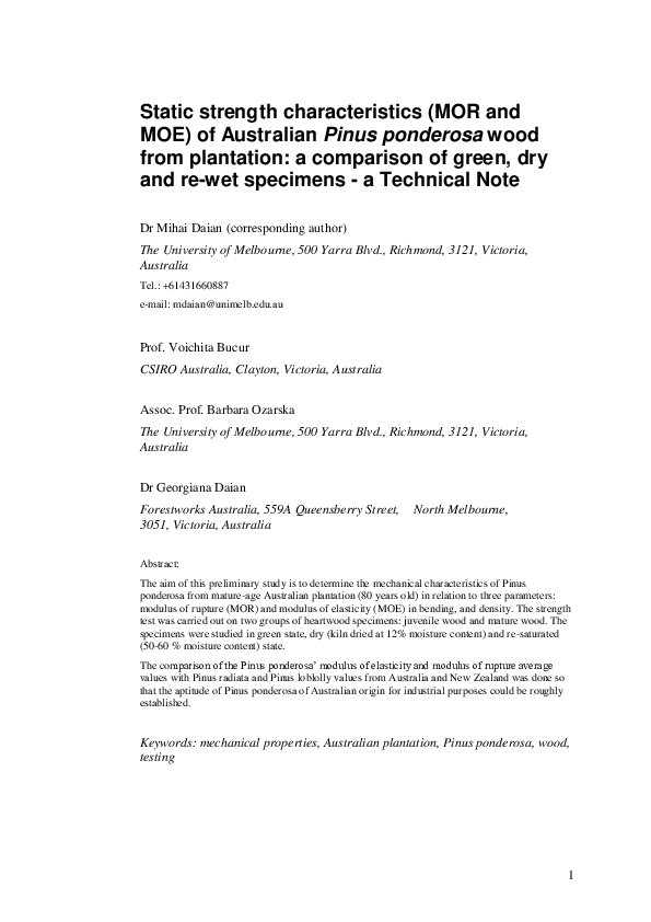 (PDF) Static strength characteristics (MOR and MOE) of Australian Pinus ...