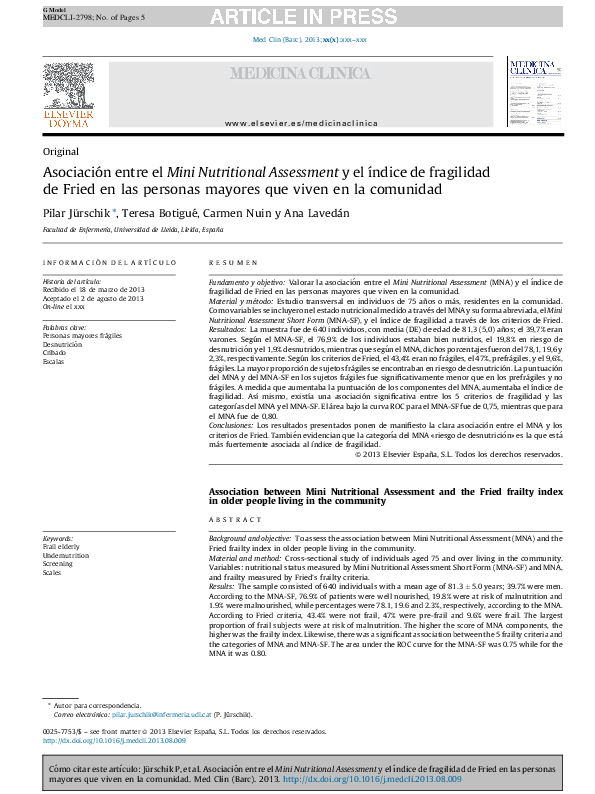 (PDF) Asociación entre el Mini Nutritional Assessment y el índice de ...
