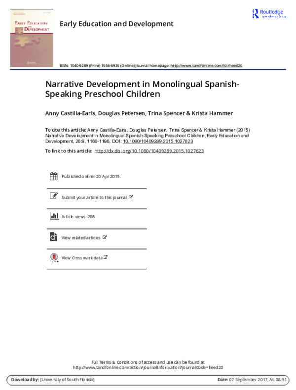 (PDF) Narrative Development in Monolingual Spanish-Speaking Preschool Children