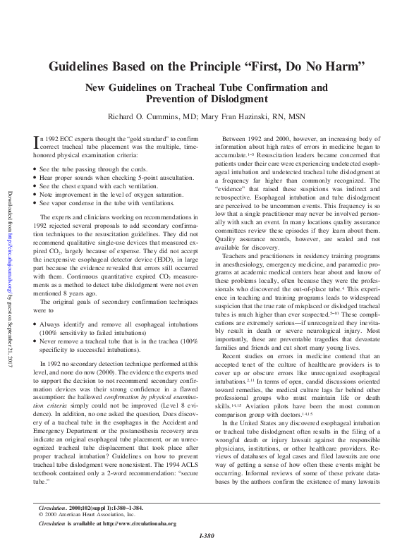 (PDF) Guidelines Based on the Principle "First, Do No Harm" : New Guidelines on Tracheal Tube ...