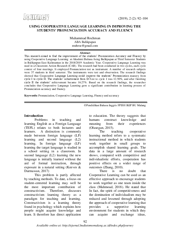 (PDF) Using Cooperative Language Learning in Improving the Students’ Pronunciation Accuracy and ...