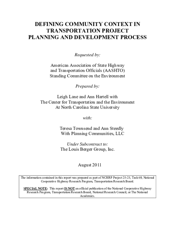 (PDF) Defining Community Context in Transportation Project Planning and ...