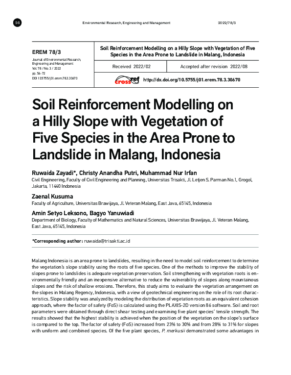 (PDF) Soil Reinforcement Modelling on a Hilly Slope with Vegetation of ...