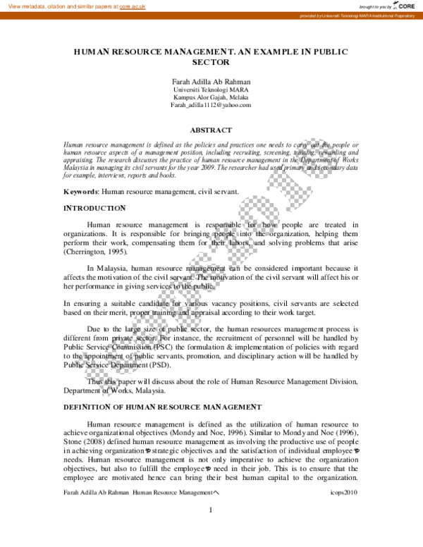 (PDF) Human resource management. An example in public sector/ Farah ...