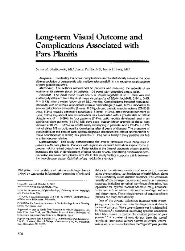 (PDF) Long-term Visual Outcome and Complications Associated with Pars ...