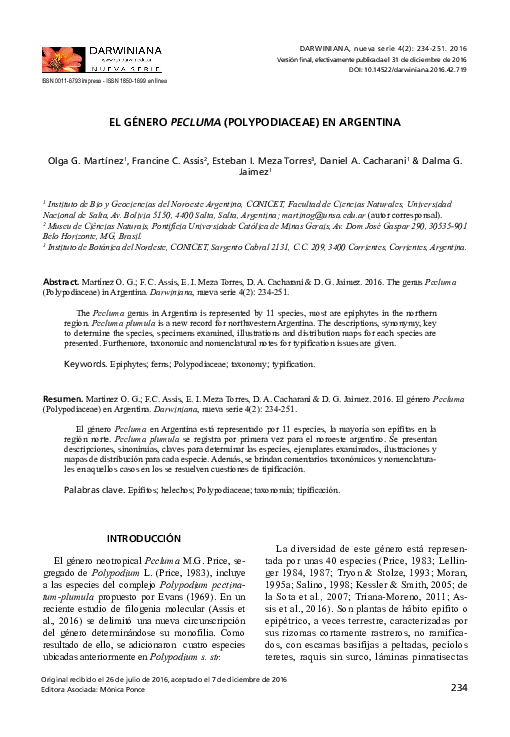(PDF) El Género Pecluma (Polypodiaceae) en Argentina