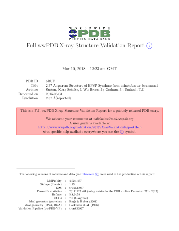 (PDF) 2.37 Angstrom Structure of EPSP Synthase from acinetobacter baumannii