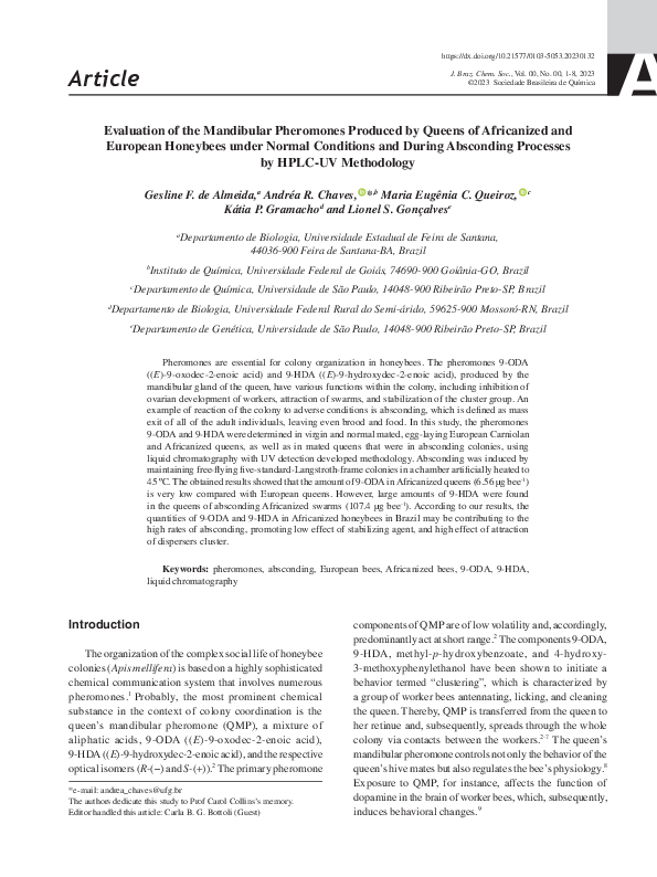 (PDF) Evaluation of the Mandibular Pheromones Produced by Queens of Africanized and European ...
